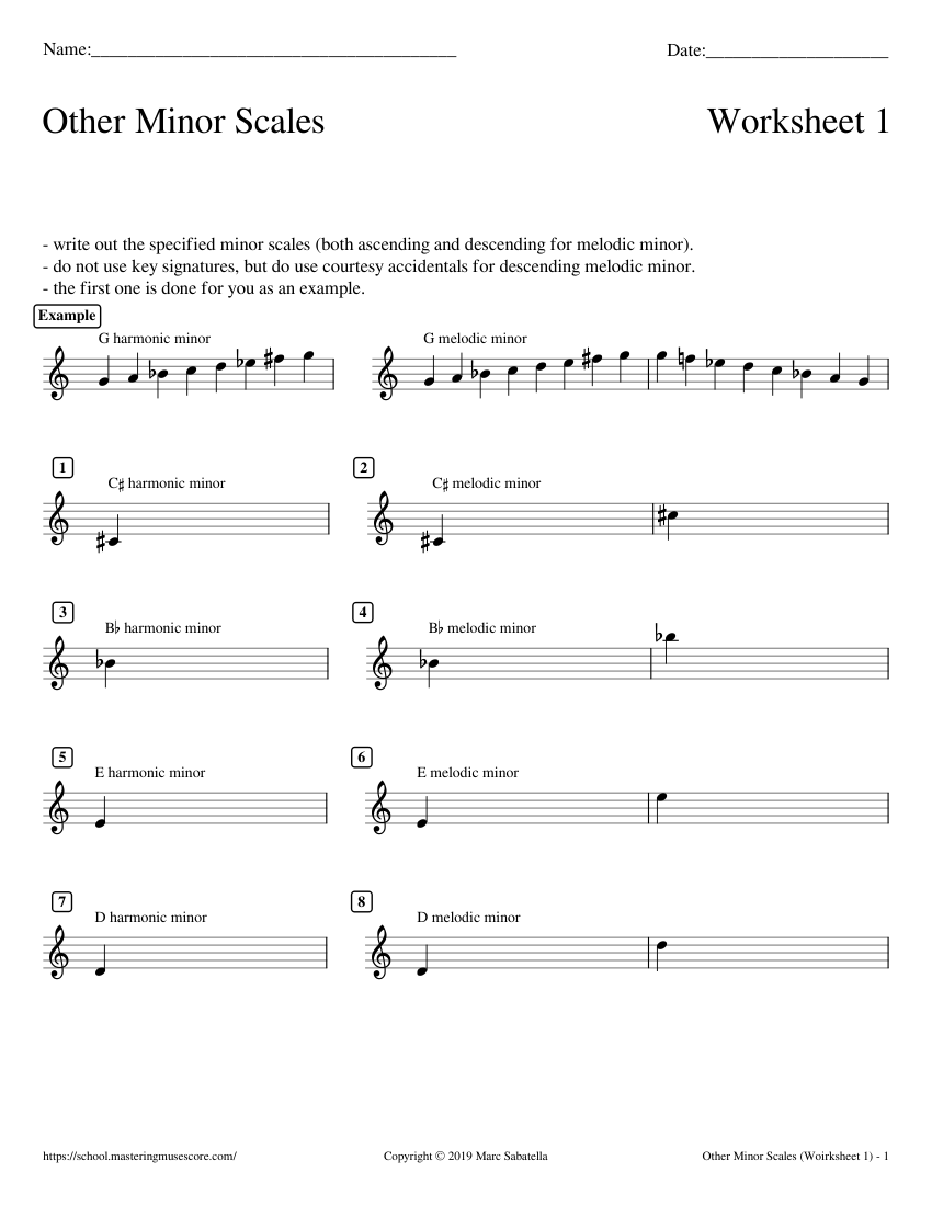 Other Minor Scales (Worksheet 1) Sheet Music for Piano (Solo) Easy ...