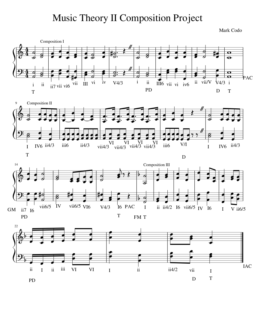 Music Theory II Composition Project Sheet Music with Chords for Piano ...