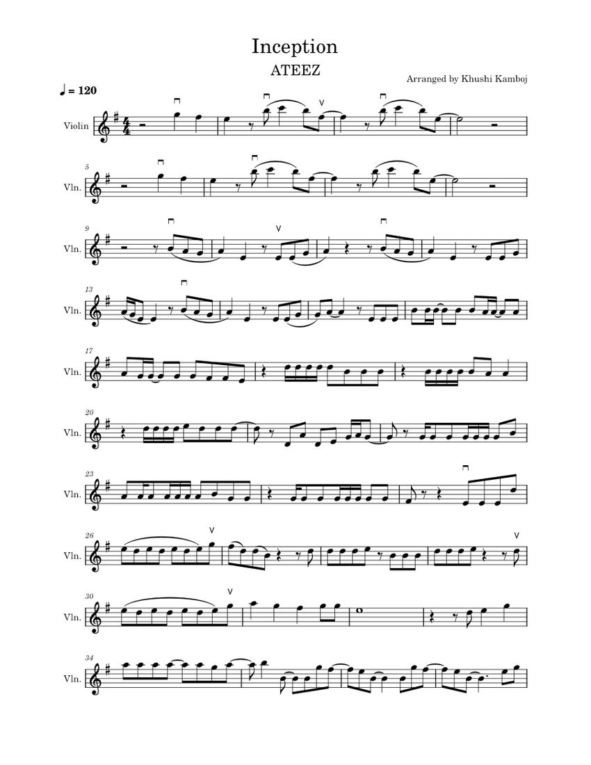 Inception – ATEEZ (에이티즈) Sheet Music for Violin (Solo) | MuseScore.com