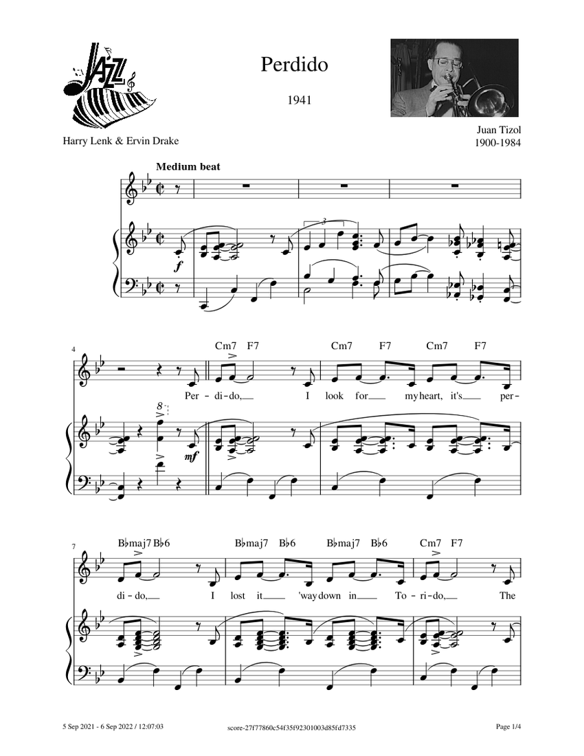 Perdido – Juan Tizol Sheet Music for Piano, Vocals (Mixed Duet ...