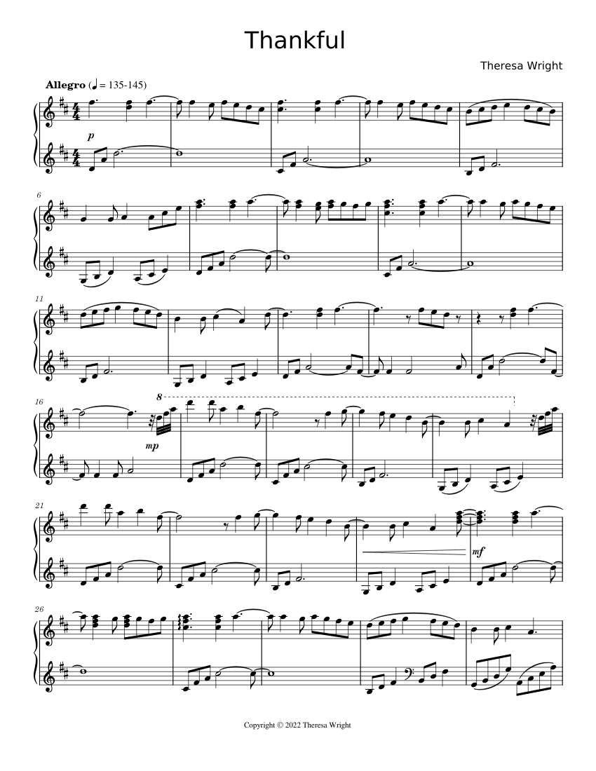 Thankful Sheet Music for Piano (Solo) easy | MuseScore.com