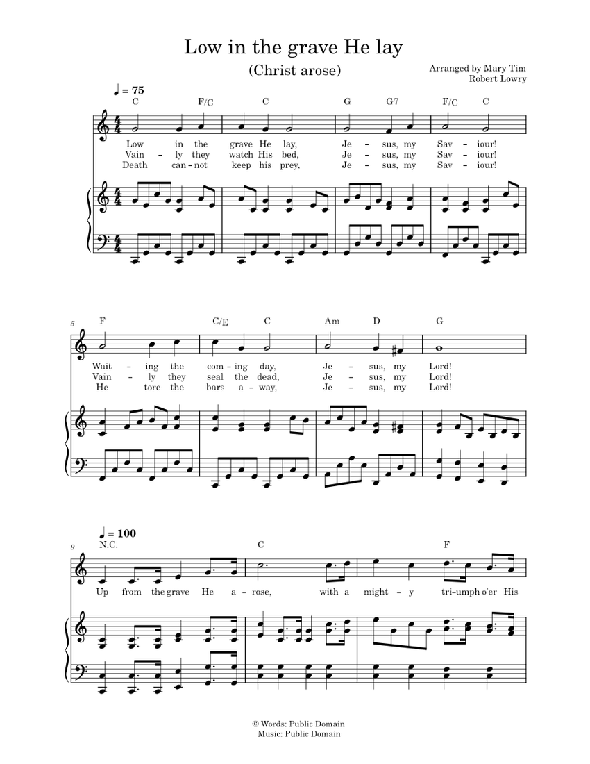 Low In The Grave He Lay – Robert Lowry Sheet Music with Chords for Piano, Vocals (Piano-Voice ...