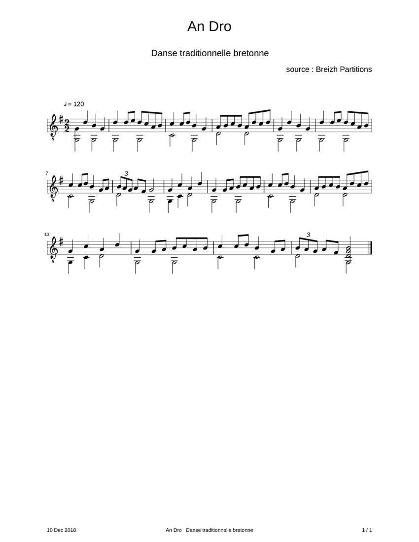 An Dro Sheet Music for Guitar (Solo) | MuseScore.com