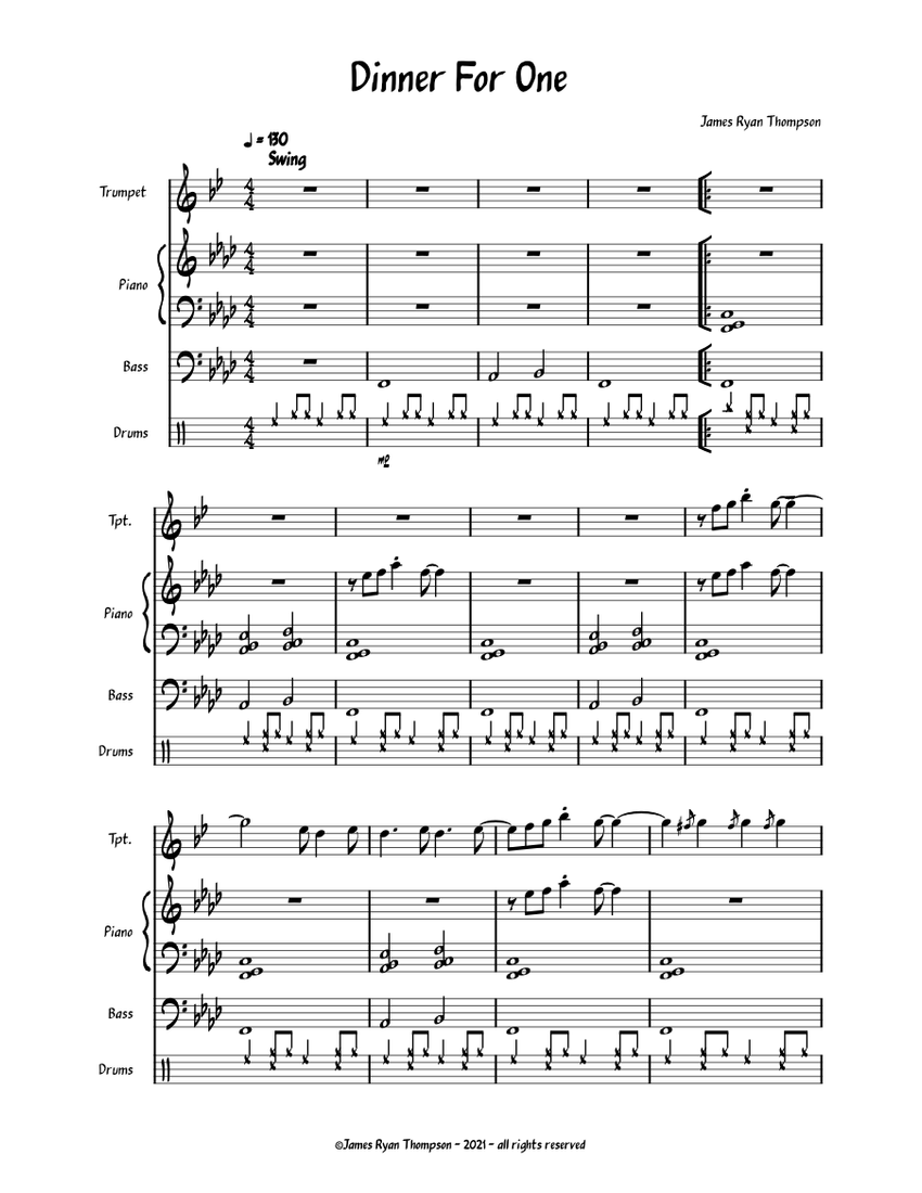 Dinner For One Sheet Music for Piano, Trumpet in b-flat, Bass guitar ...