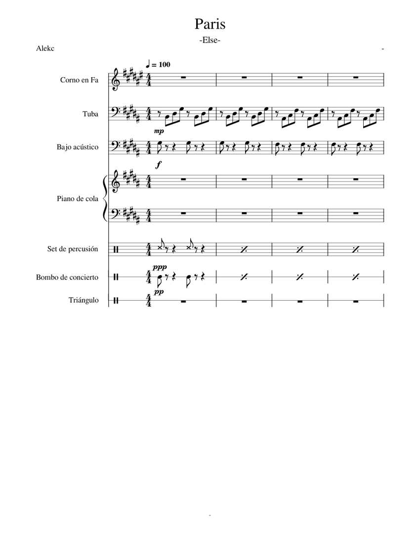 Paris - else Sheet music for Piano, Tuba, French horn, Bass guitar ...