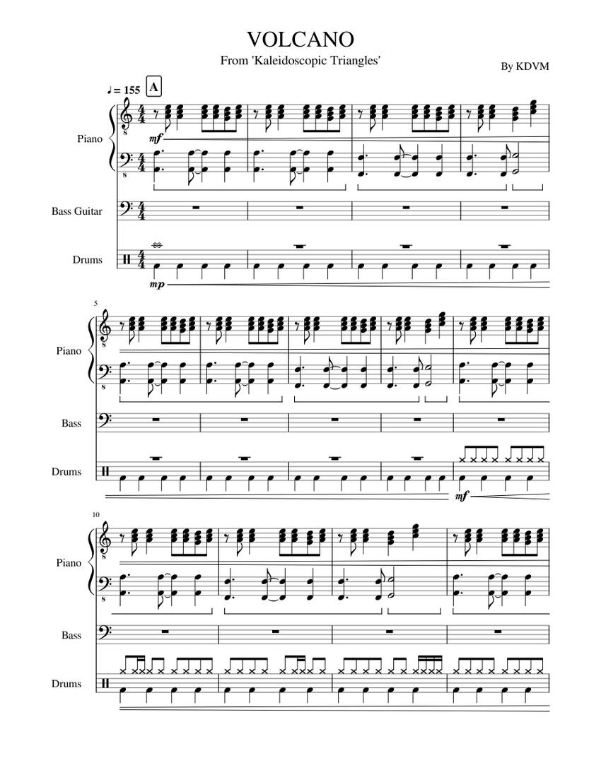 VOLCANO Sheet music for Piano, Bass guitar, Drum group (Mixed Trio ...