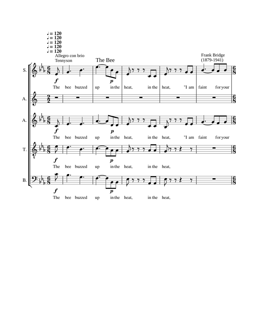The bee - Frank Bridge Sheet Music for Soprano, Alto, Tenor, Bass voice ...