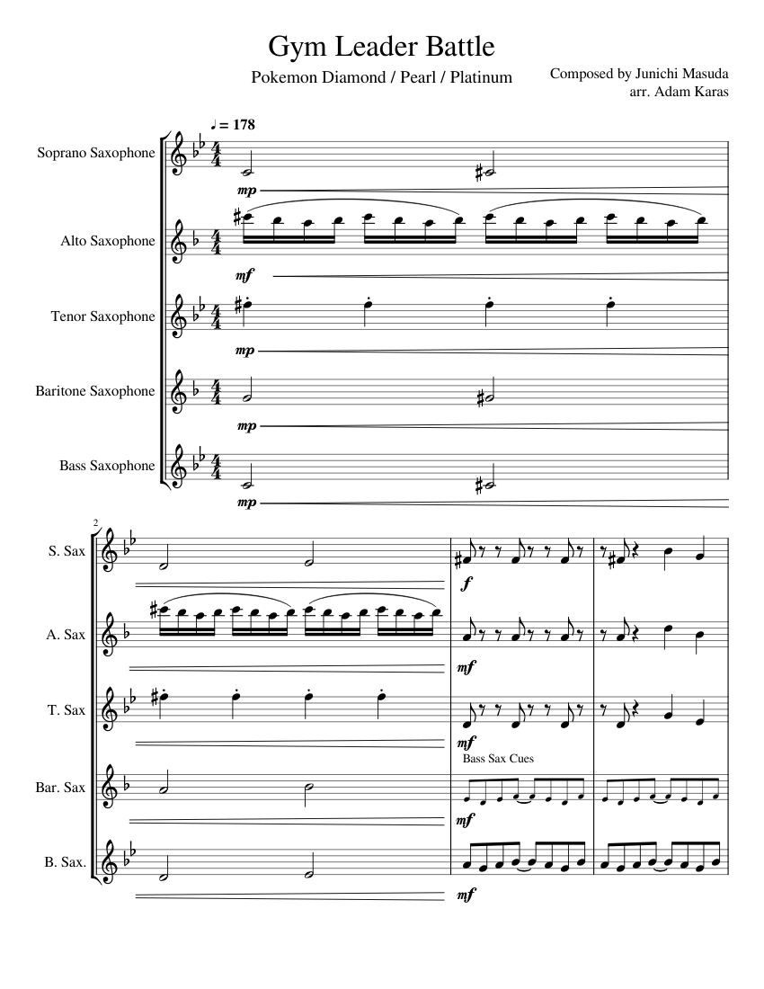 Gym Leader Battle Pokemon DPPt for Sax Quintet Sheet Music for ...