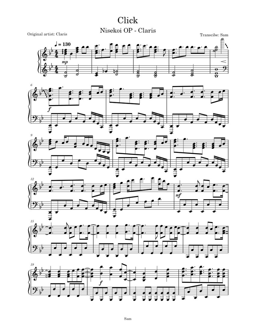 Click - Claris Sheet Music for Piano (Solo) | MuseScore.com
