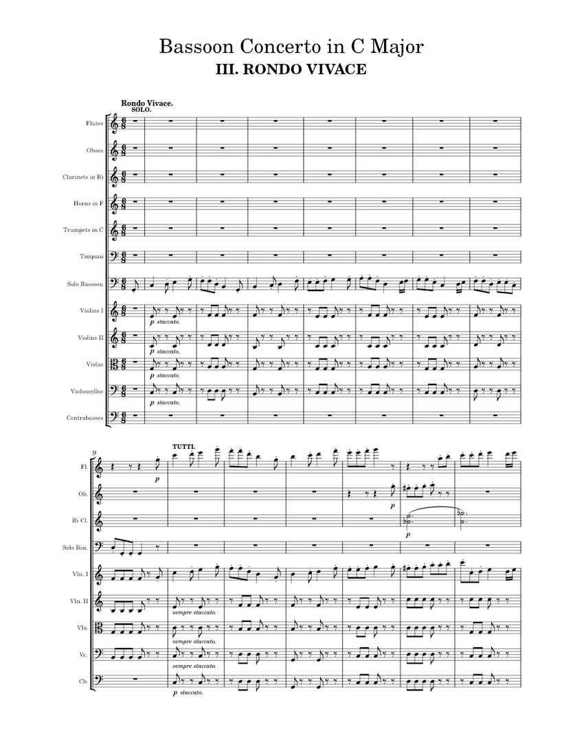 Bassoon Concerto in C Major, Op.8, III. Rondo: Vivace Sheet music for ...