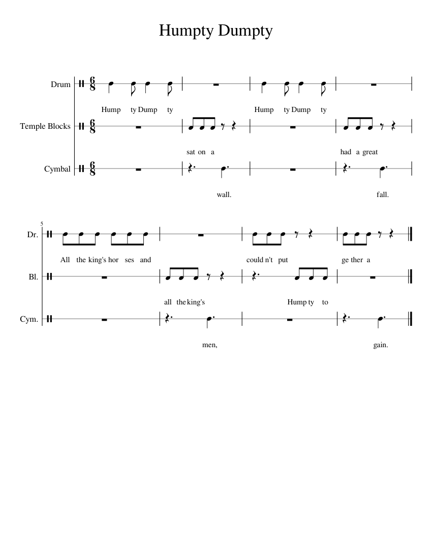 Humpty Dumpty2 Sheet music for Snare drum, Crash, Woodblock (Mixed Trio ...