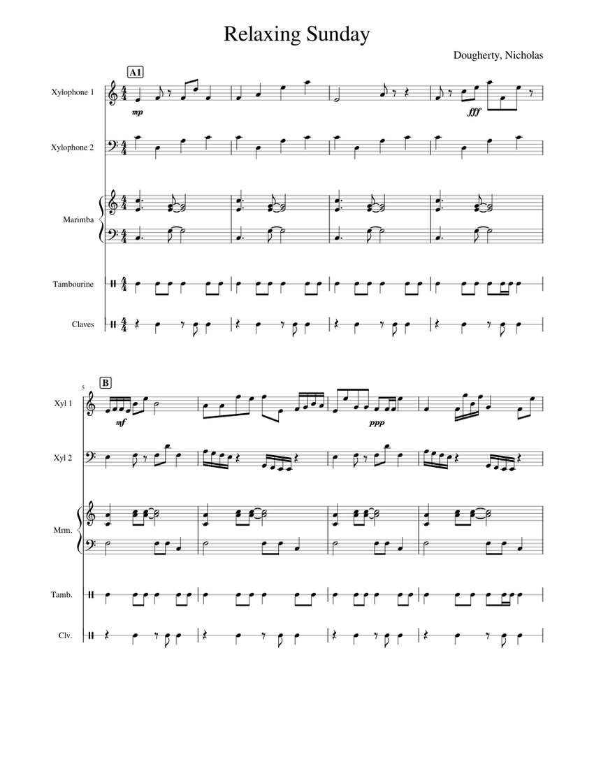 Year 7 Composition Template (1) Sheet music for Tambourine, Marimba ...