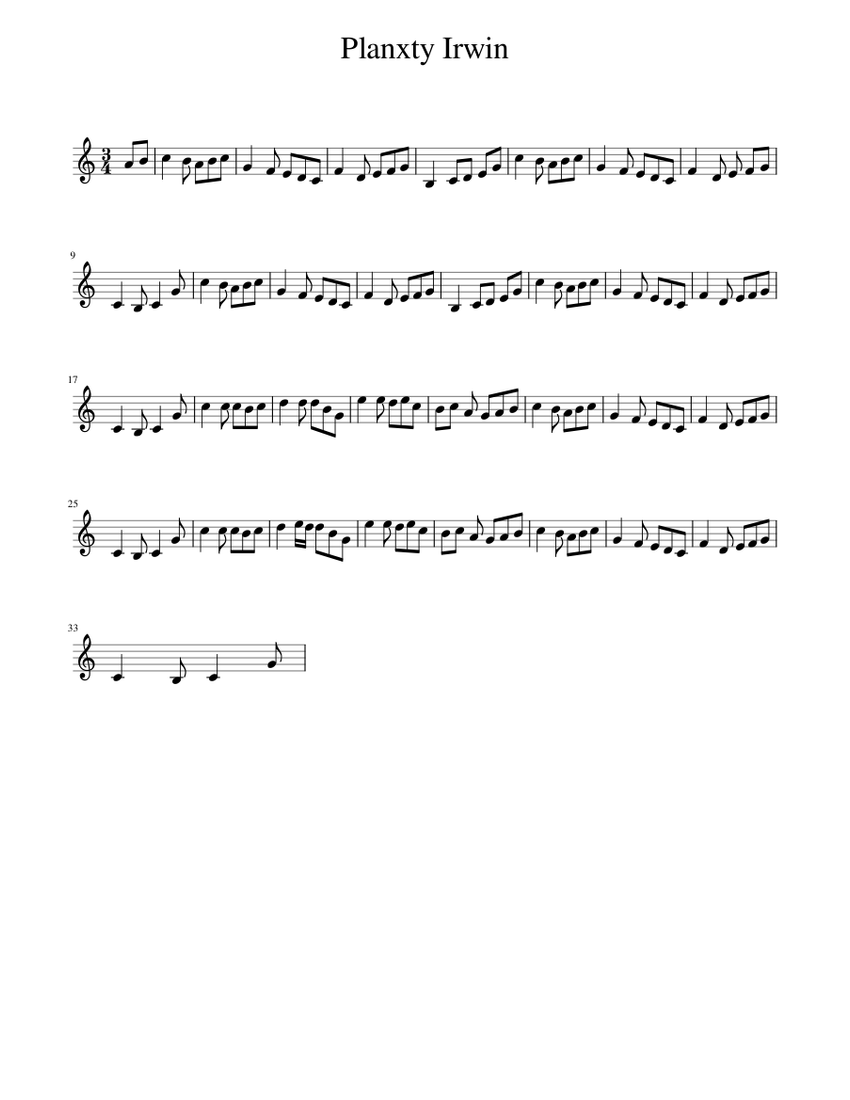 Planxty Irwin Sheet music for Piano (Solo) | Musescore.com