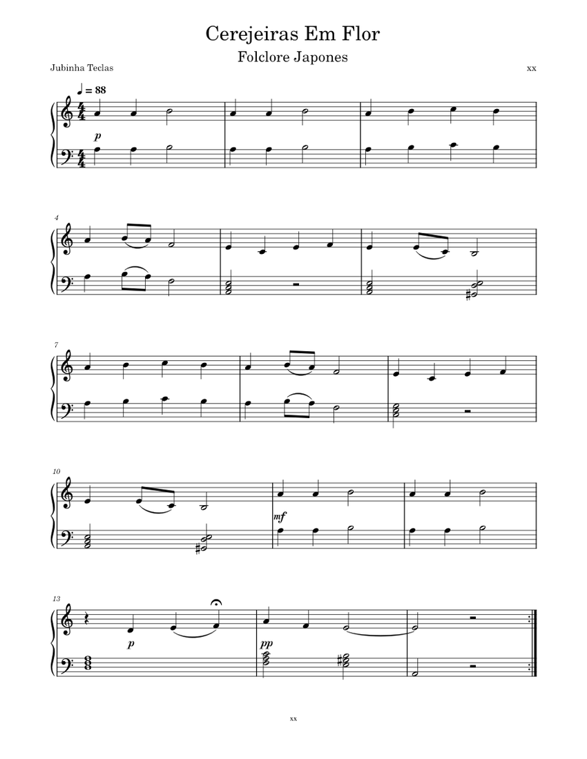 Cerejeiras Em Flor Sheet Music for Piano (Solo) Easy | MuseScore.com