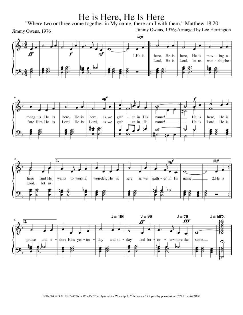 He is Here, He Is Here Sheet Music for Piano (Solo) easy | MuseScore.com