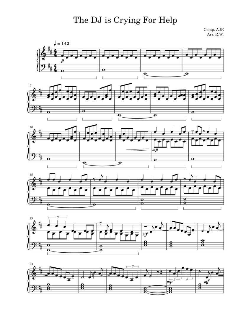 The DJ Is Crying For Help - AJR Sheet Music for Piano (Solo ...