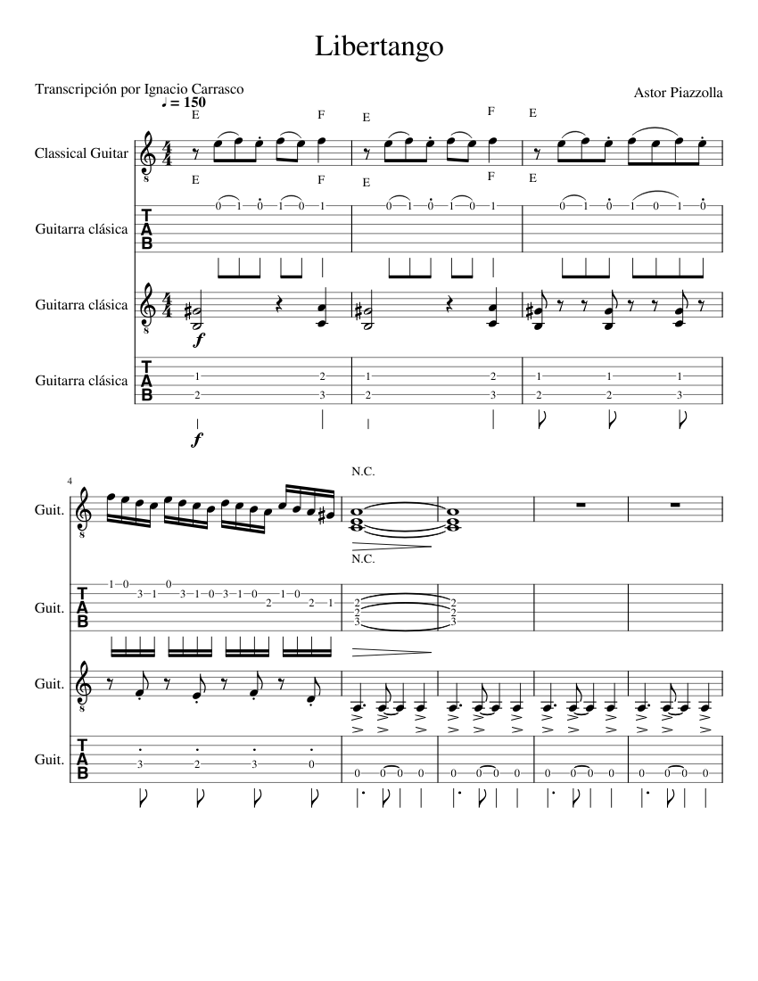 Libertango-Piazzolla for Guitar Duet with Tabs Sheet music for Guitar ...