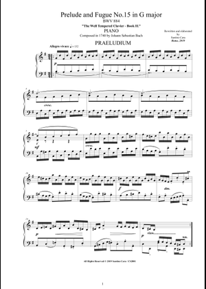 Prélude No. 15 BWV 884 in G Major Sheet Music for Piano (Solo ...