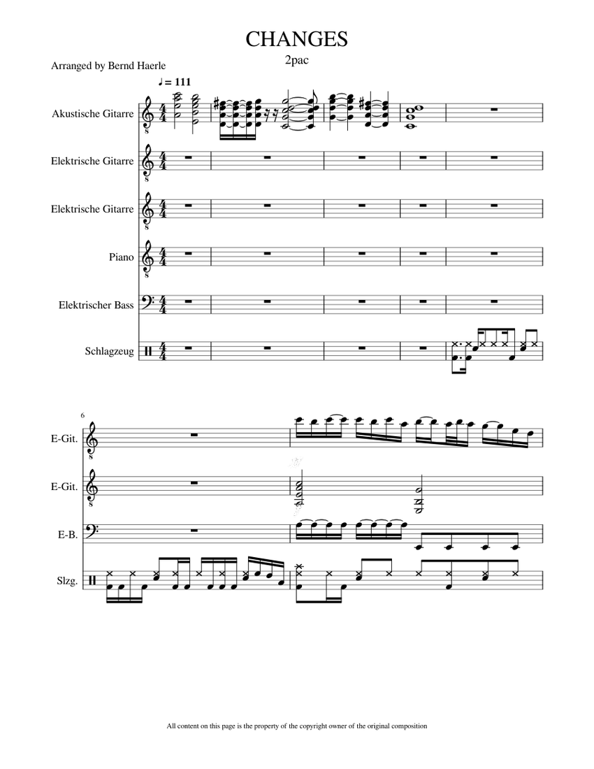 CHANGES Sheet music for Guitar, Bass guitar, Drum group (Mixed Ensemble ...