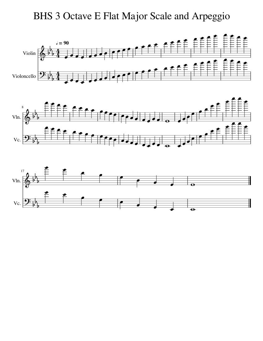 BHS 3 Octave E flat Major Scale and Arpeggio Sheet Music for Violin ...