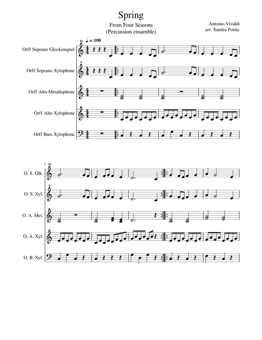 The four seasons - spring – Antonio Vivaldi Sheet music for Xylophone ...