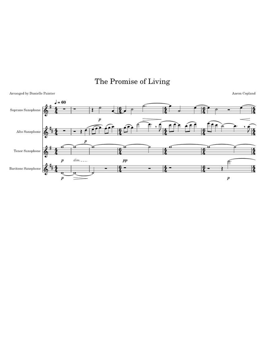 The Promise of Living - Aaron Copland Sheet Music for Saxophone alto ...