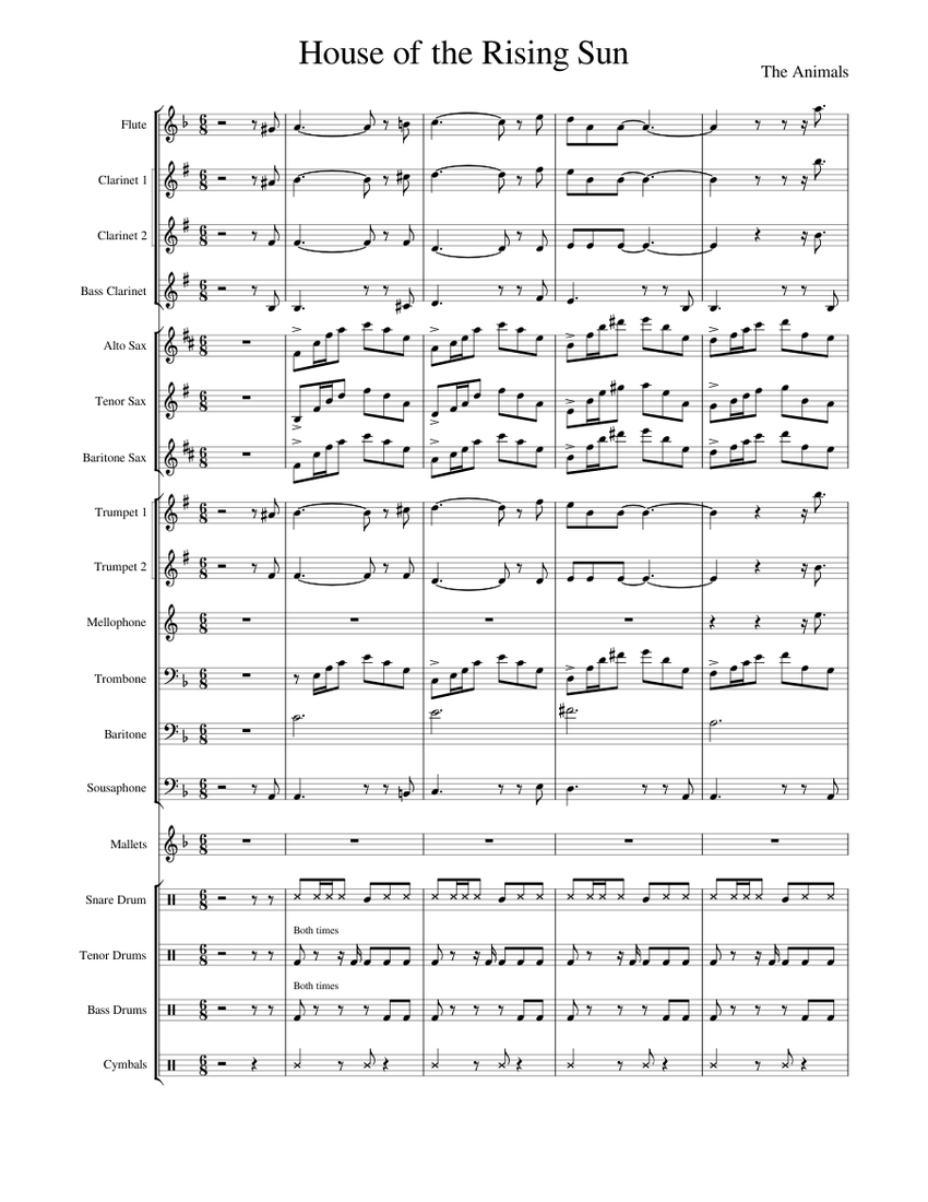 House of the Rising Sun - Abridged Sheet Music for Trombone, Mellophone ...