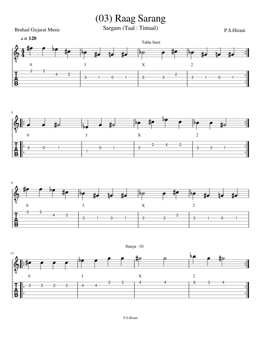 03 Raag Sarang Sargam Sheet music for Guitar (Solo) | Musescore.com
