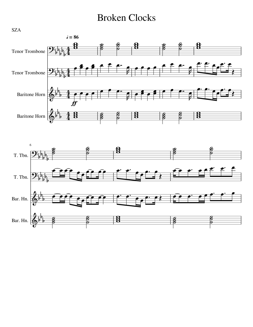 Broken Clocks Sheet music for Trombone tenor, Baritone horn (Mixed ...