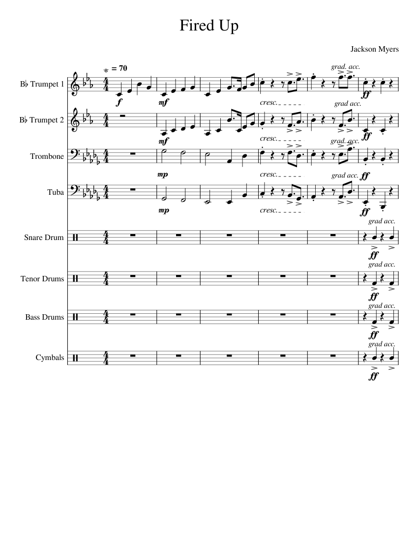 Fired Up Sheet music for Trombone, Tuba, Trumpet in b-flat, Snare drum ...