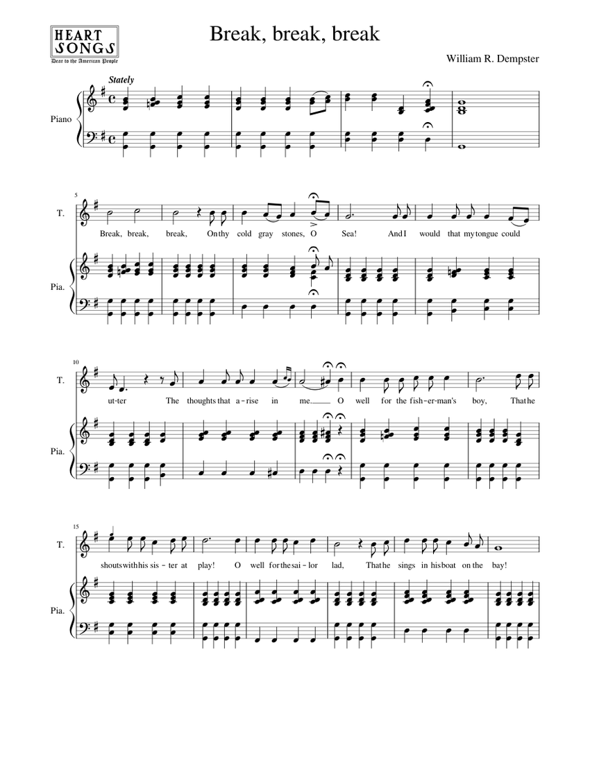 Break, break, break Sheet music for Piano, Tenor (Piano-Voice ...