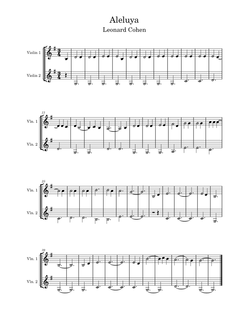 Hallelujah – Leonard Cohen Aleluya.strings Sheet music for Violin ...