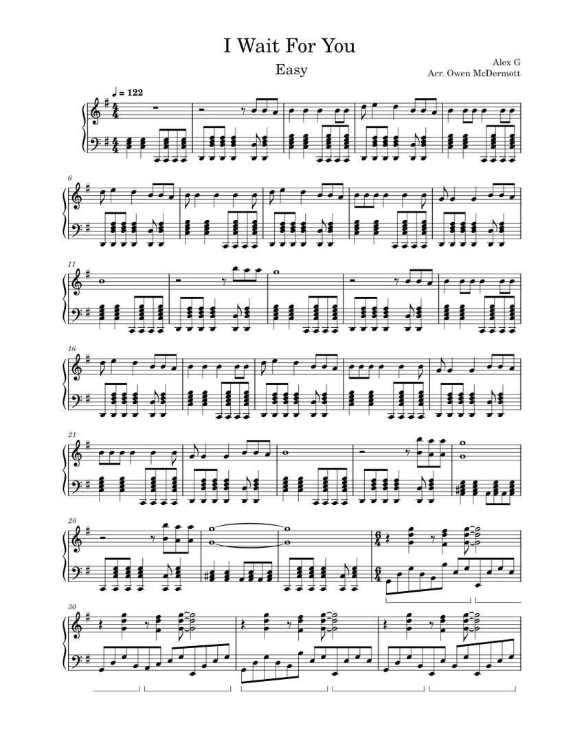 I Wait For You - Alex G Sheet Music for Piano (Solo) | MuseScore.com
