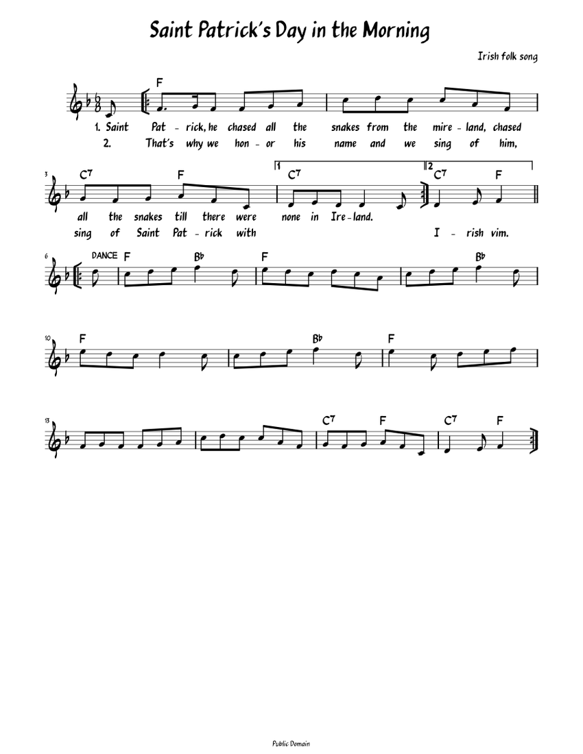 Saint Patrick's Day in the Morning (Lead sheet with lyrics ) Sheet ...