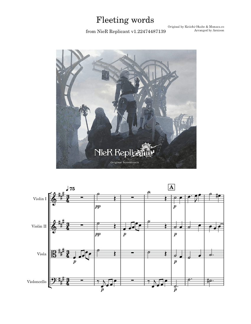 Fleeting words - NieR Replicant ver.1.22474487139 – arranged for string ...