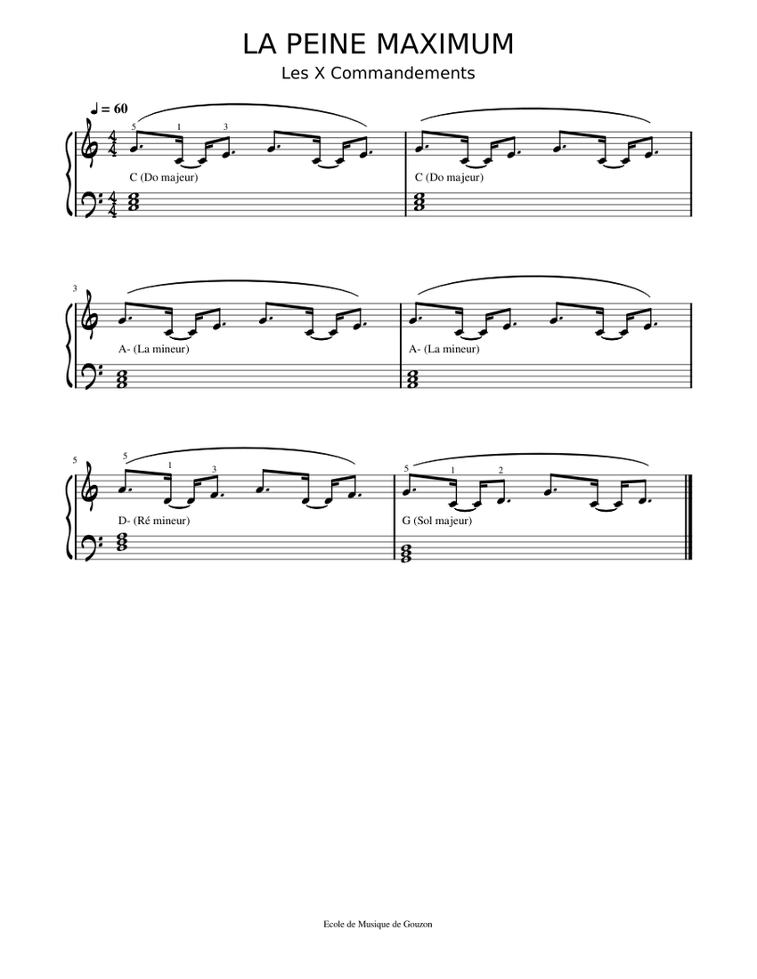 La Peine Maximum - Piano 1 Sheet Music for Piano (Solo) Easy ...