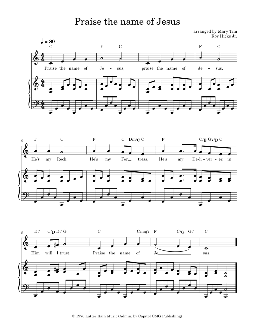 Praise the name of Jesus - Roy Hicks Jr. Sheet Music with Chords for ...
