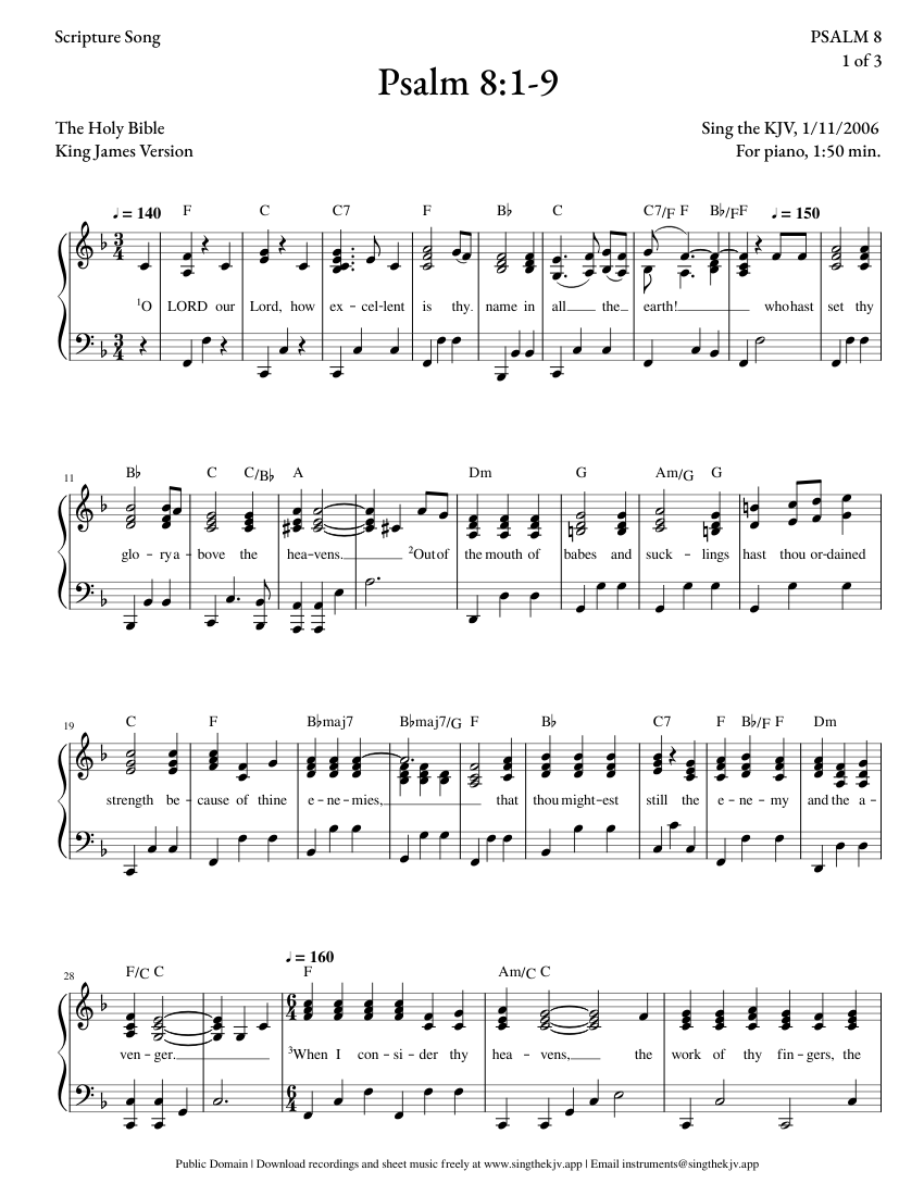 Psalm 8:1-9 Scripture Song Sheet Music for Piano (Solo) | MuseScore.com