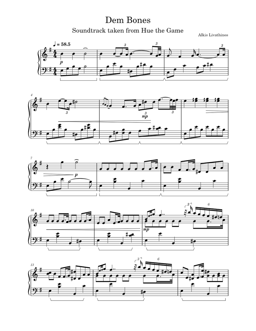 Dem Bones – Alkis Livathinos Sheet Music for Piano (Solo) | MuseScore.com