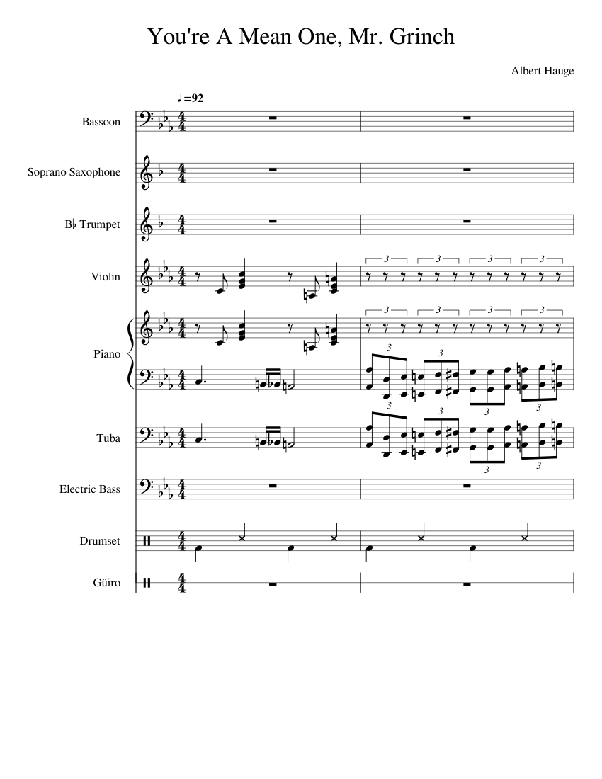 You're A Mean One, Mr Sheet Music for Piano, Tuba, Bassoon, Trumpet in ...