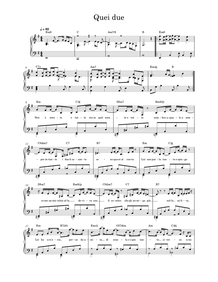 Quei due – Claudio Baglioni Sheet music for Piano (Solo) | Musescore.com
