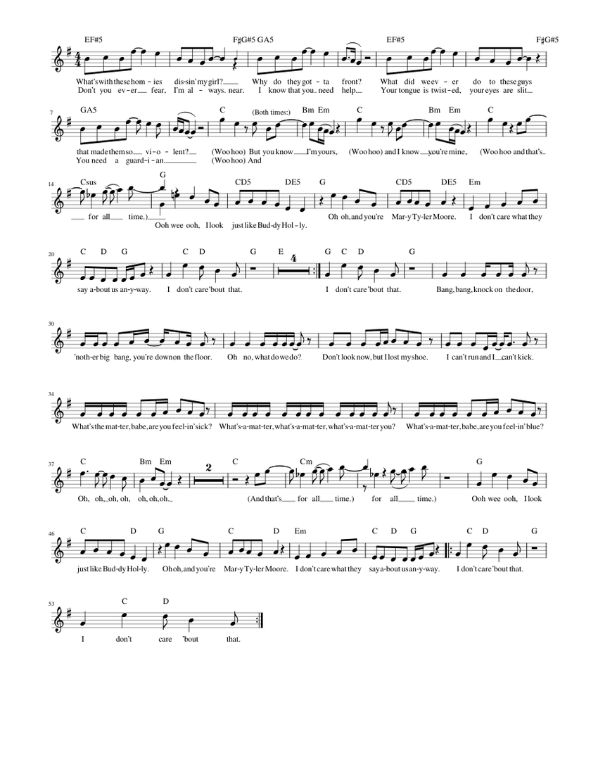 Leadsheet - Buddy Holly - Weezer Sheet Music with Chords for Flute ...