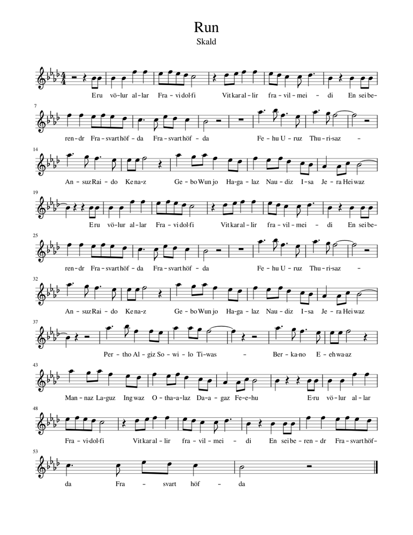 Rún – SKALD Rún – Skáld Run Sheet Music for Flute (A Capella ...
