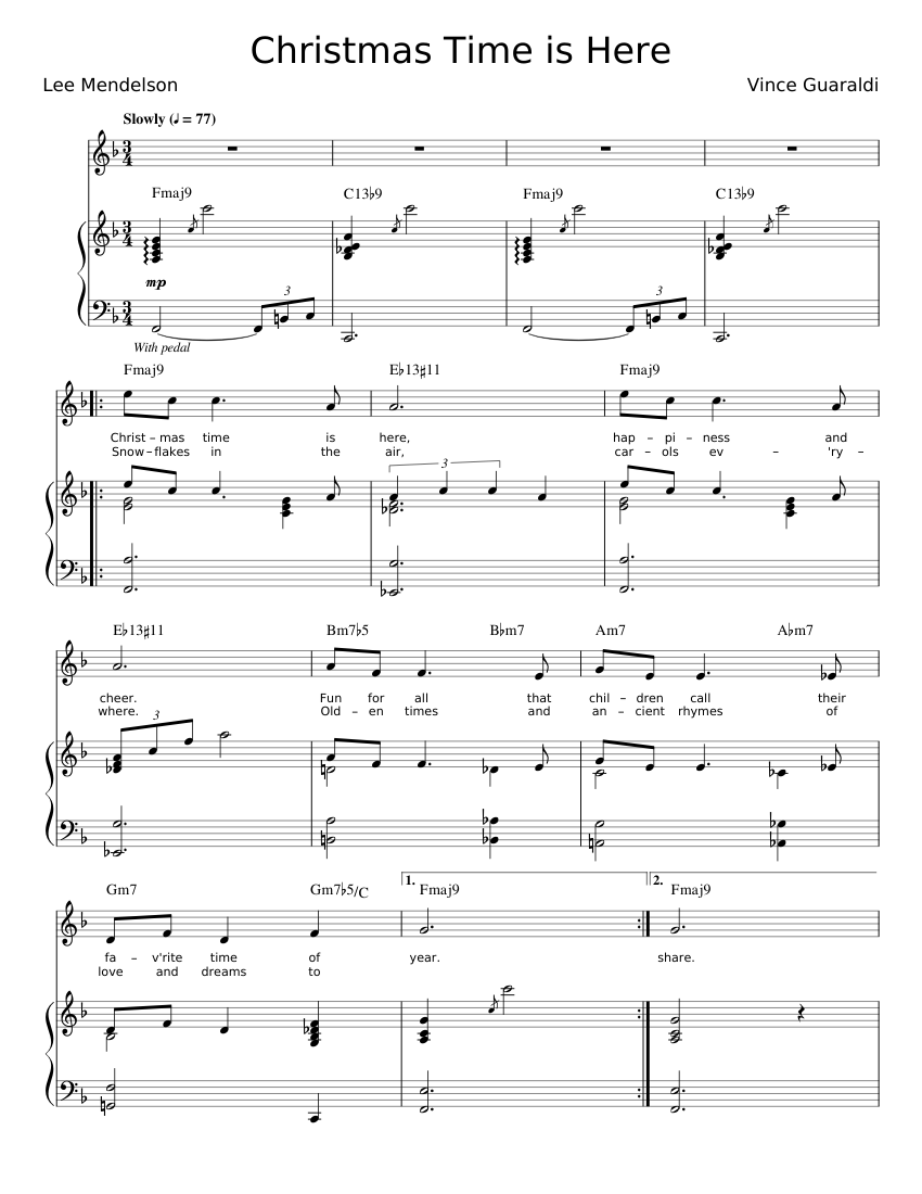 Christmas Time is Here Sheet Music with Chords for Piano, Vocals (Piano ...