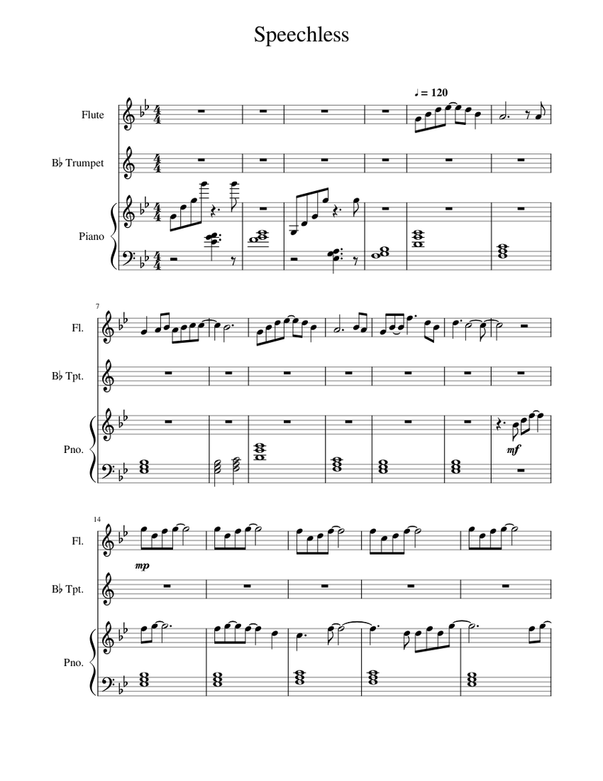 Speechless by pranati Sheet music for Piano, Flute, Trumpet in b-flat ...