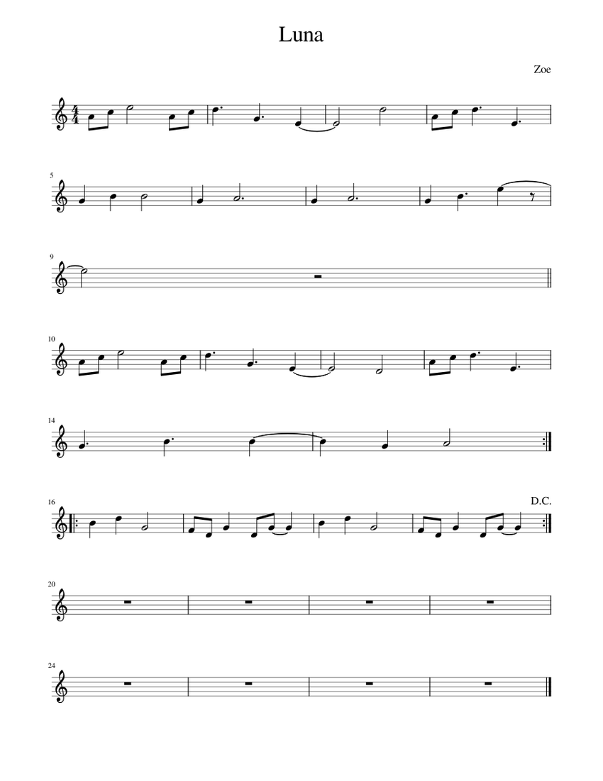 Luna - Zoe Arreglo Sheet Music for Piano (Solo) Easy | MuseScore.com