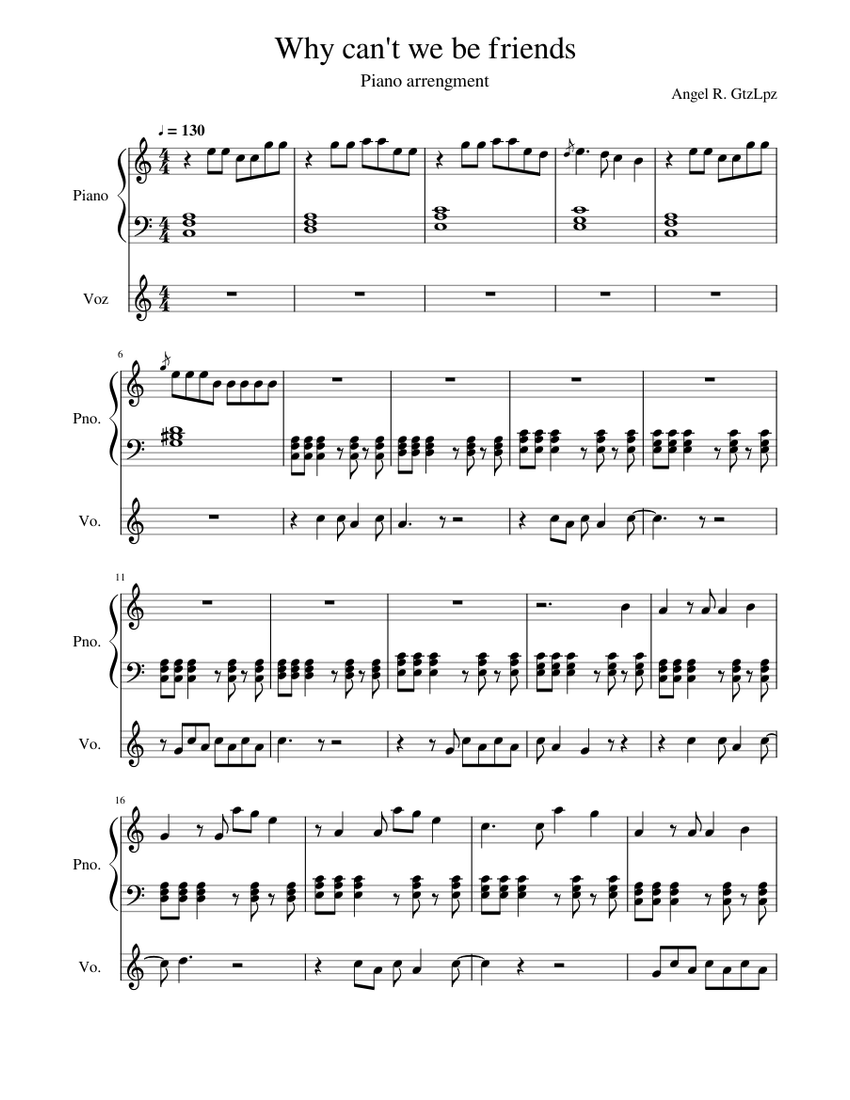 Why cant we be friends - The academic Sheet Music for Piano, Vocals ...