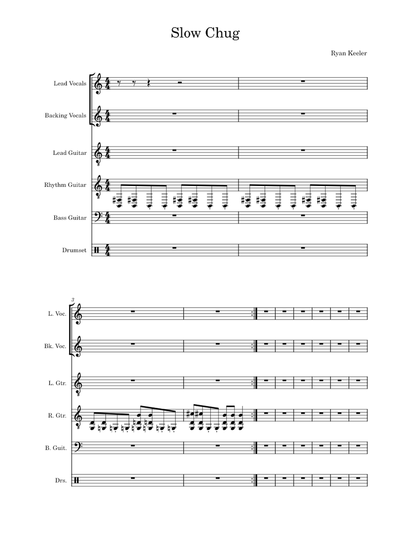 Slow Chug Sheet music for Vocals, Guitar, Bass guitar, Drum group ...