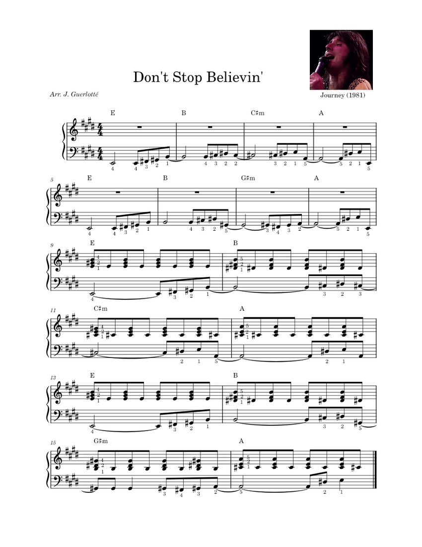Don't Stop Believin' – Journey Sheet Music for Piano (Solo) Easy ...