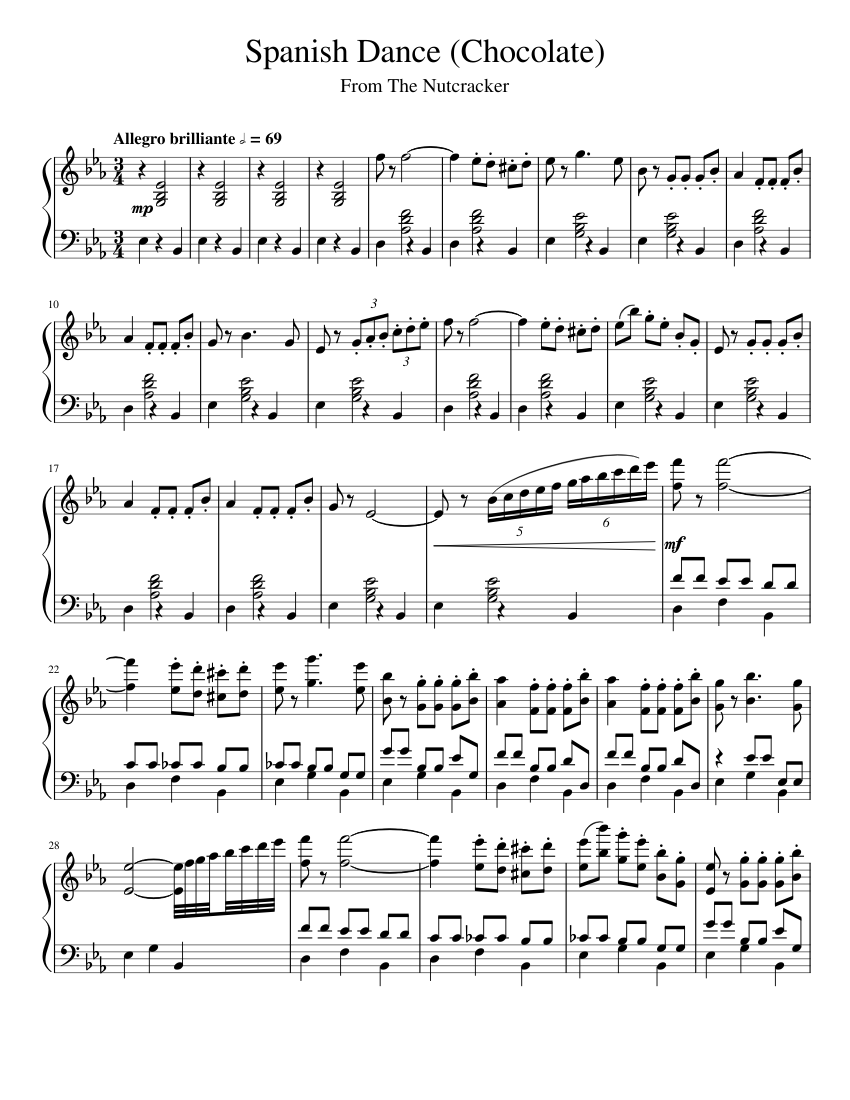 Spanish Dance [Chocolate] (From "The Nutcracker") Sheet Music for Piano ...